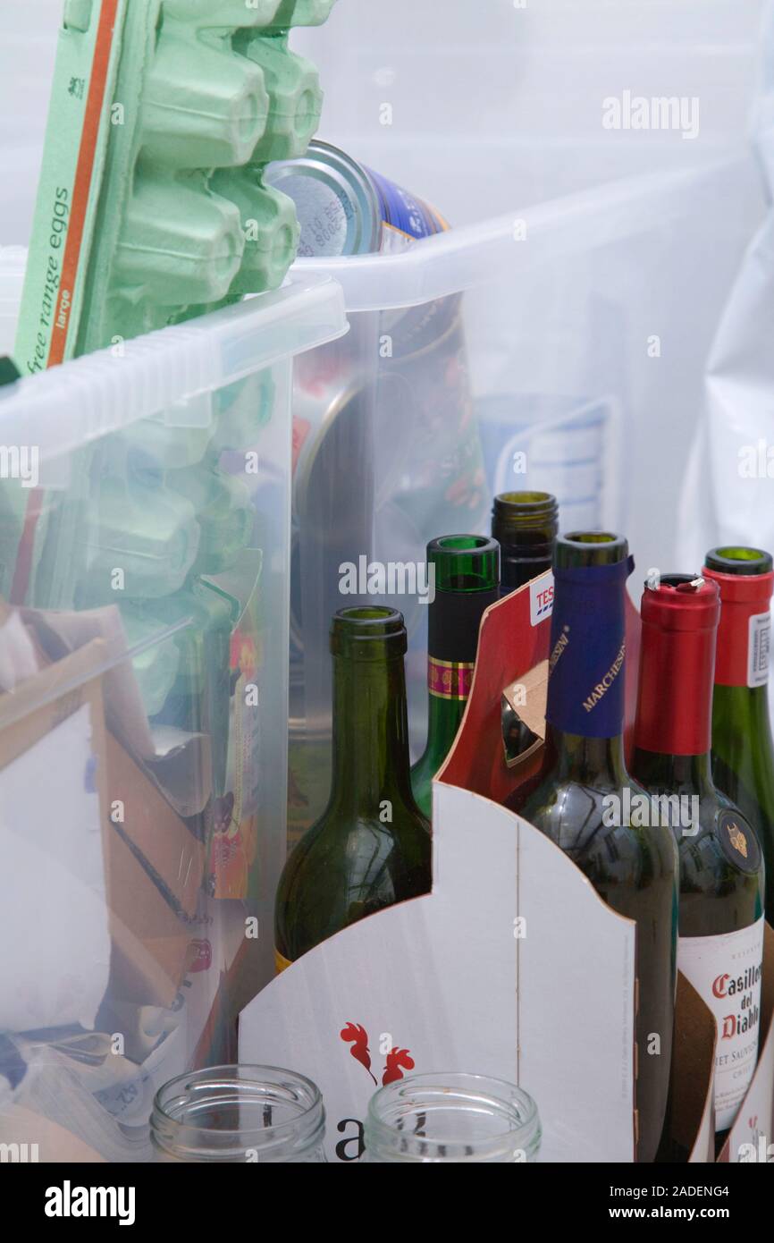Items of household waste organised for recycling Stock Photo - Alamy