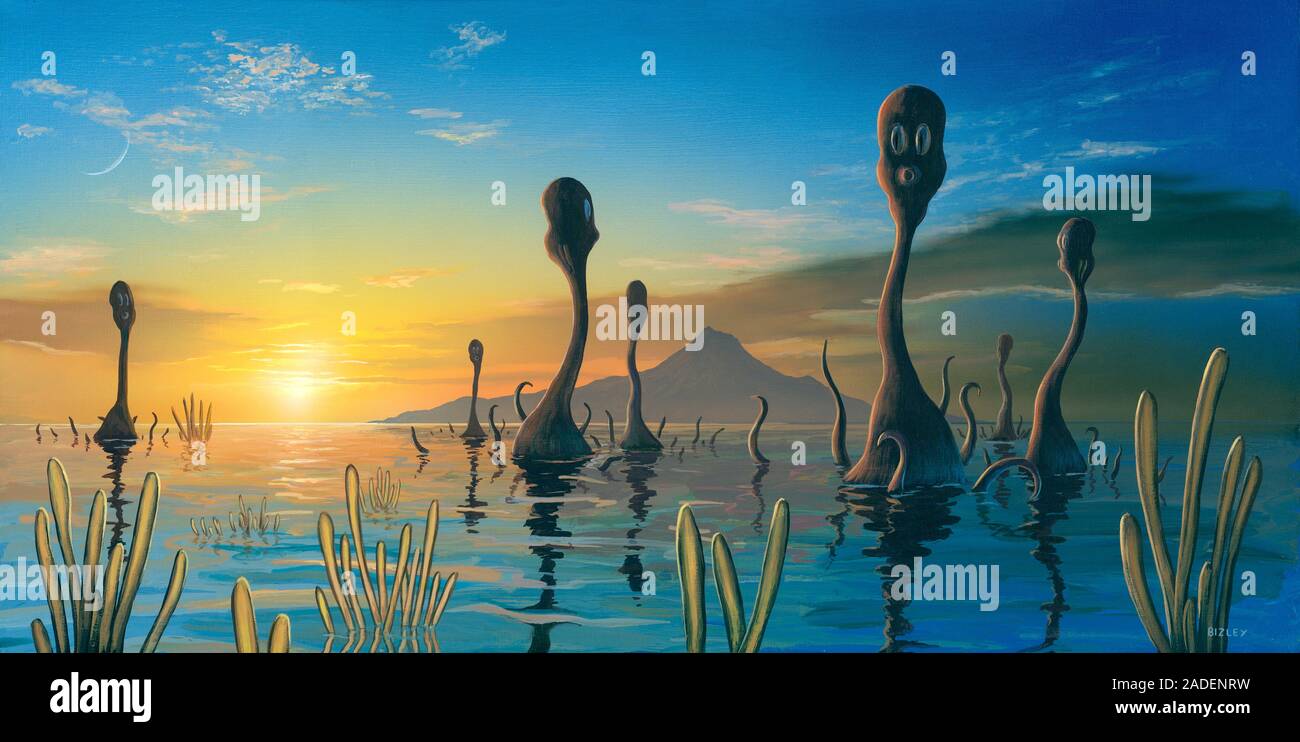 Illustration of life forms on a hypothetical planet with a slightly ...