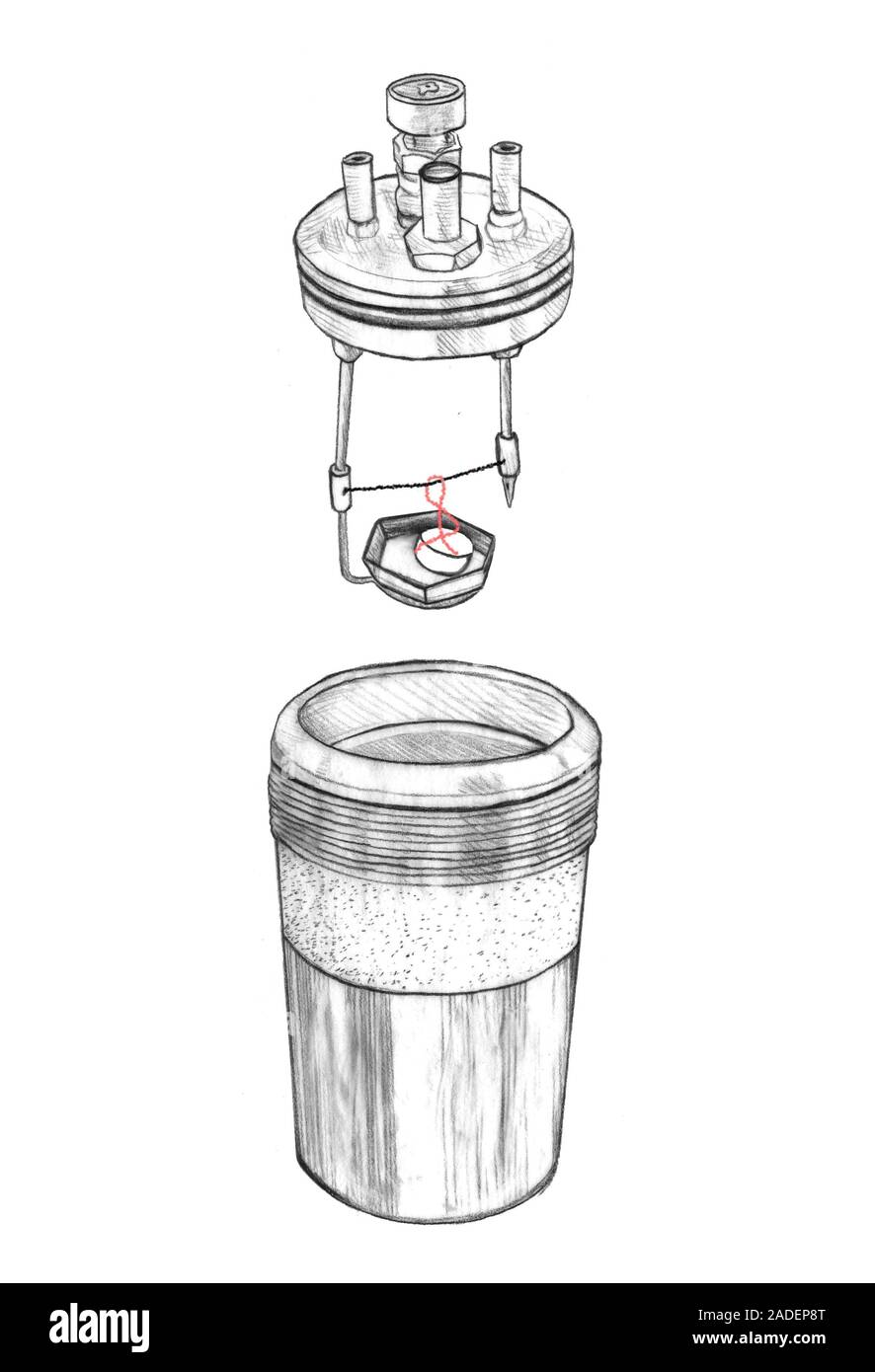 Diagram of a bomb calorimeter commonly used in thermodynamics ...