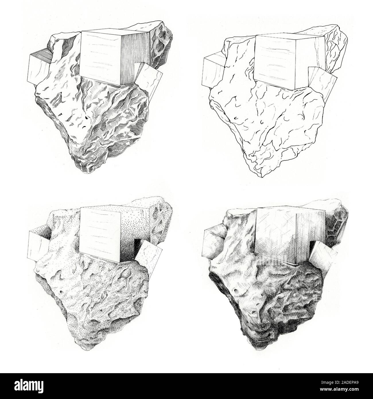 Illustration of a sample of pyrite showing its cubic crystal pattern ...