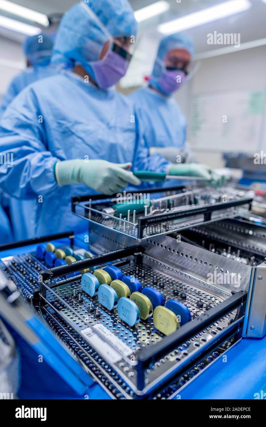 MODEL RELEASED. Spinal surgery implant spacers. The objects in the ...