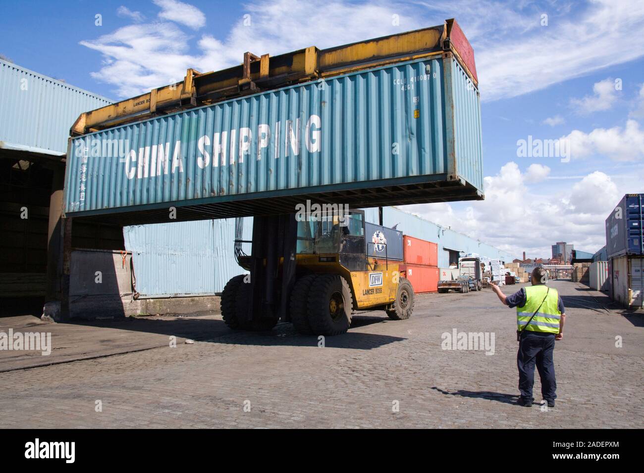 Shipping container being moved at Seaforth Container depot terminal ...
