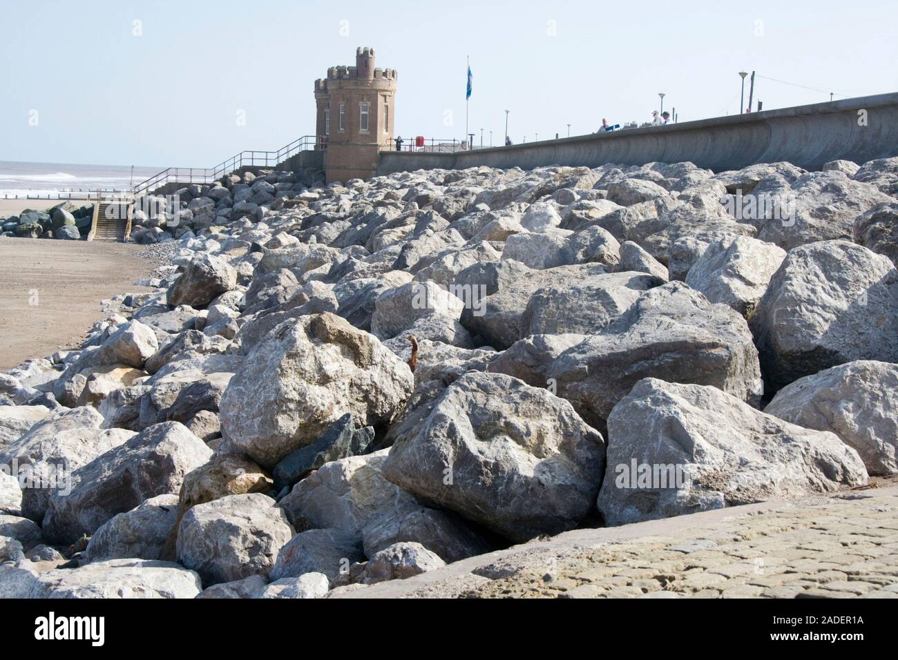 Riprap on beach to prevent erosion at Withernsea, East Yorkshire, UK ...