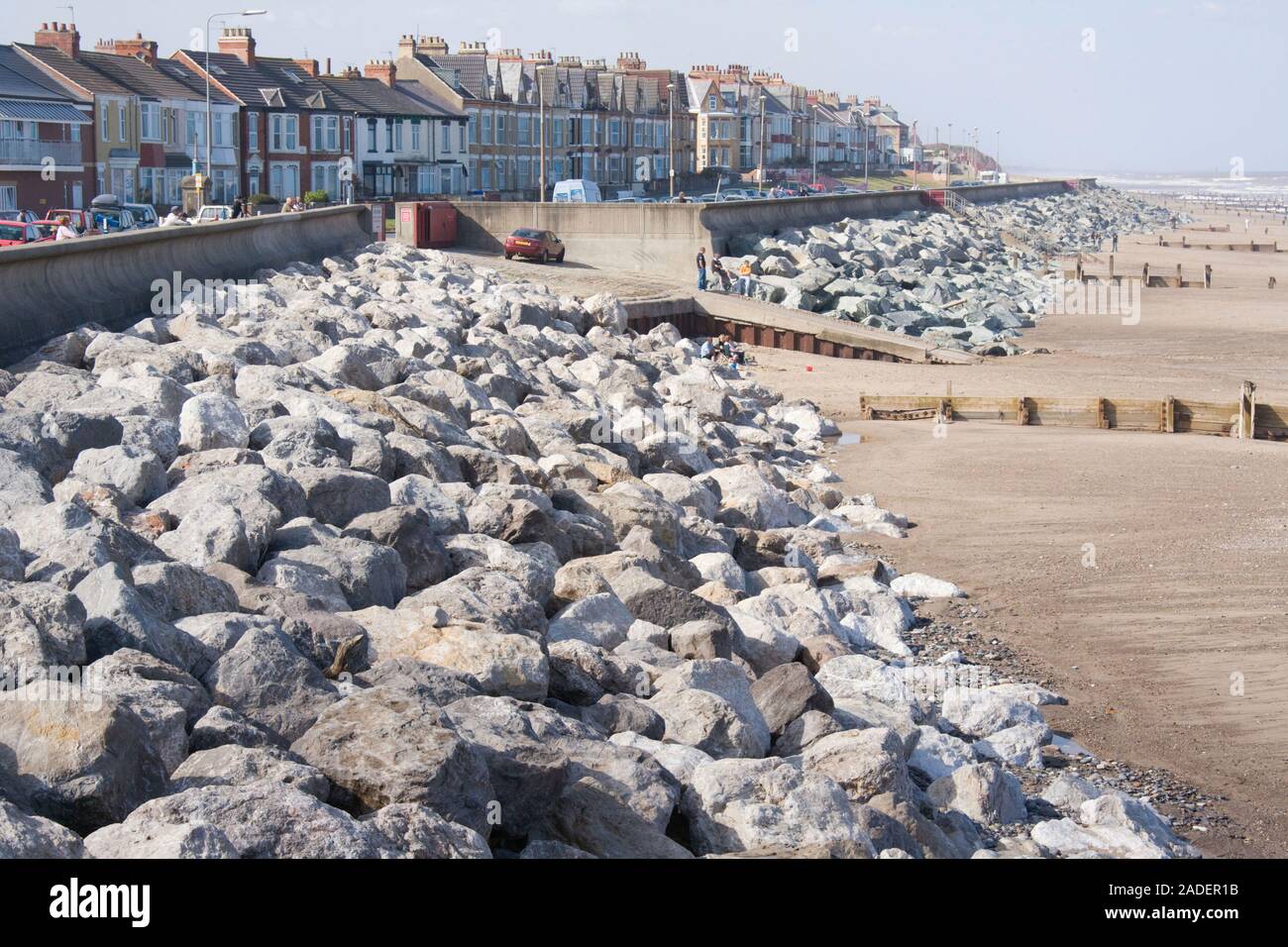 Riprap on beach to prevent erosion at Withernsea, East Yorkshire, UK ...