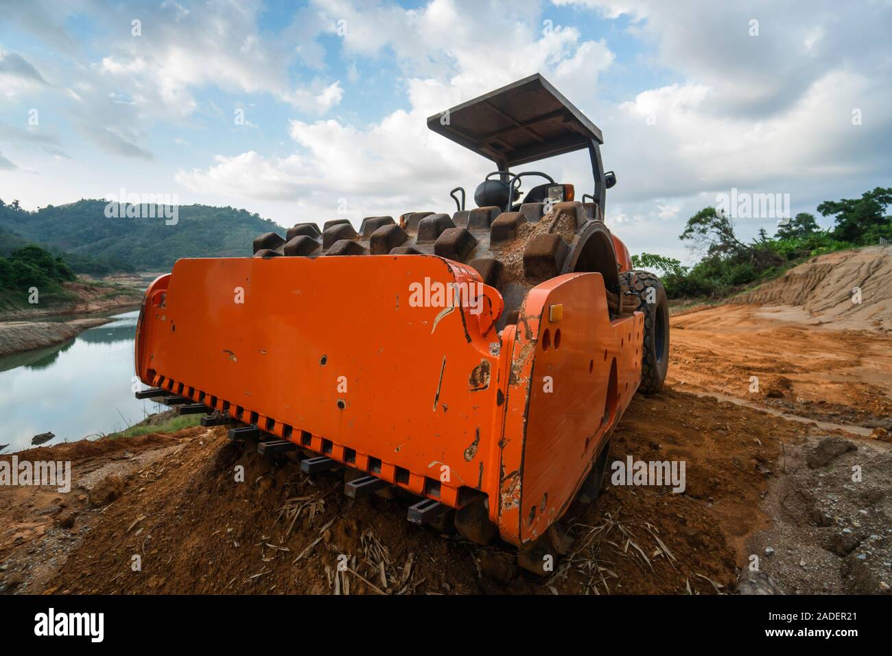 Soil compactor with vibratory padfoot drum. Heavy duty machinery ...