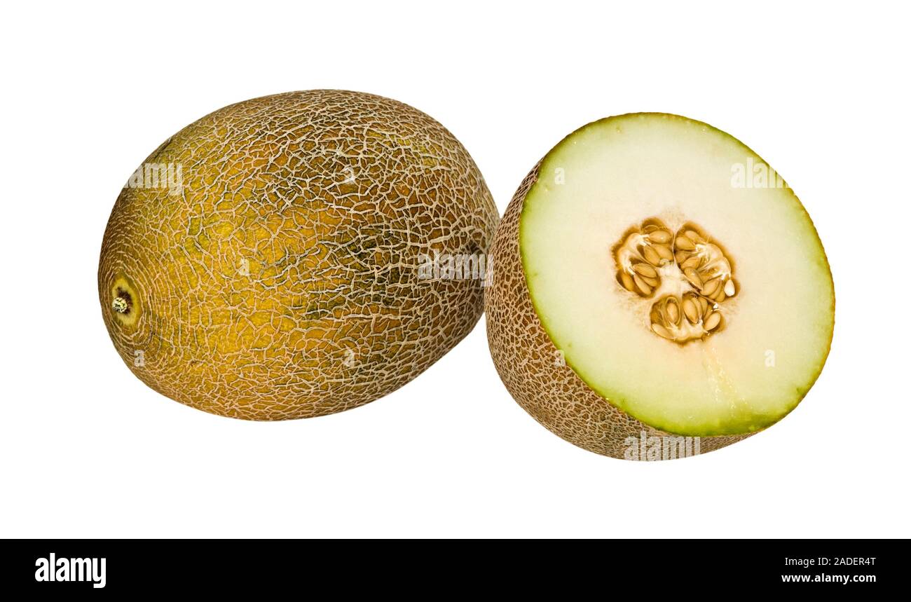 Melon and cross-section isolated on white background Stock Photo - Alamy