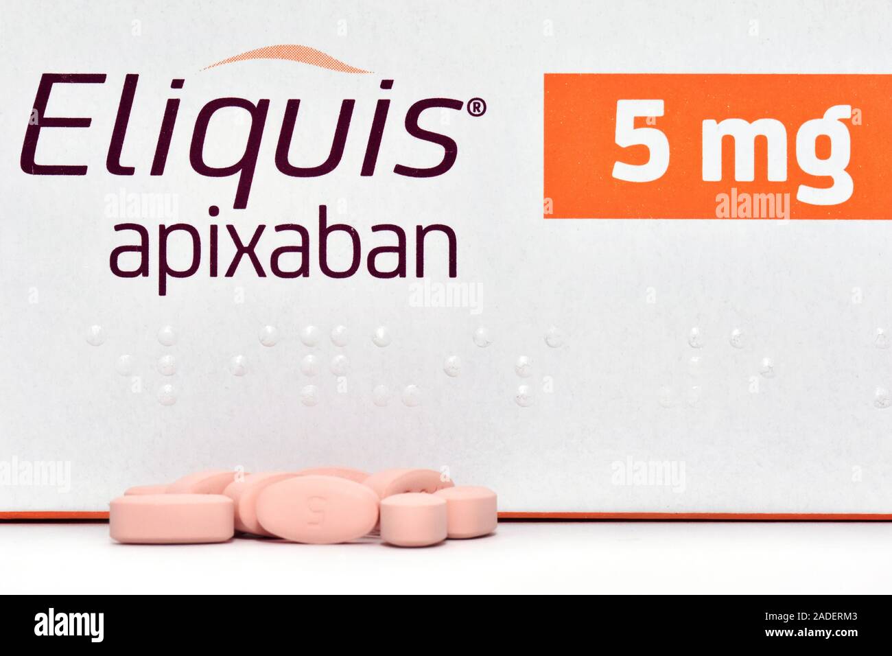 Apixaban anticoagulant drug. Box of the anticoagulant drug apixaban ...