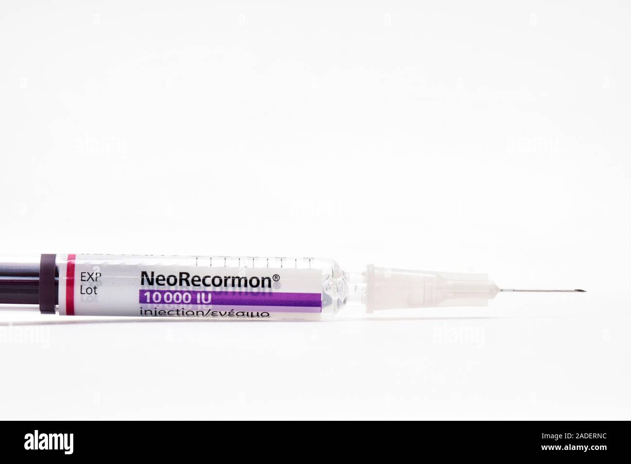 NeoRecormon anaemia drug, in a pre-filled syringe for injection. This ...