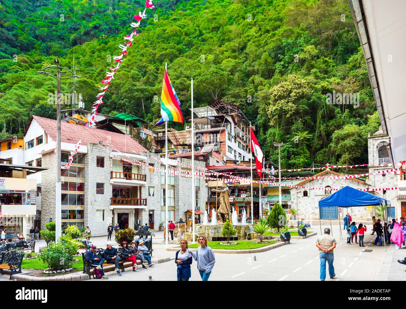 MACHU-PICCHU-PUEBLO, PERU - JUNE 7, 2019: People in a tourist village ...