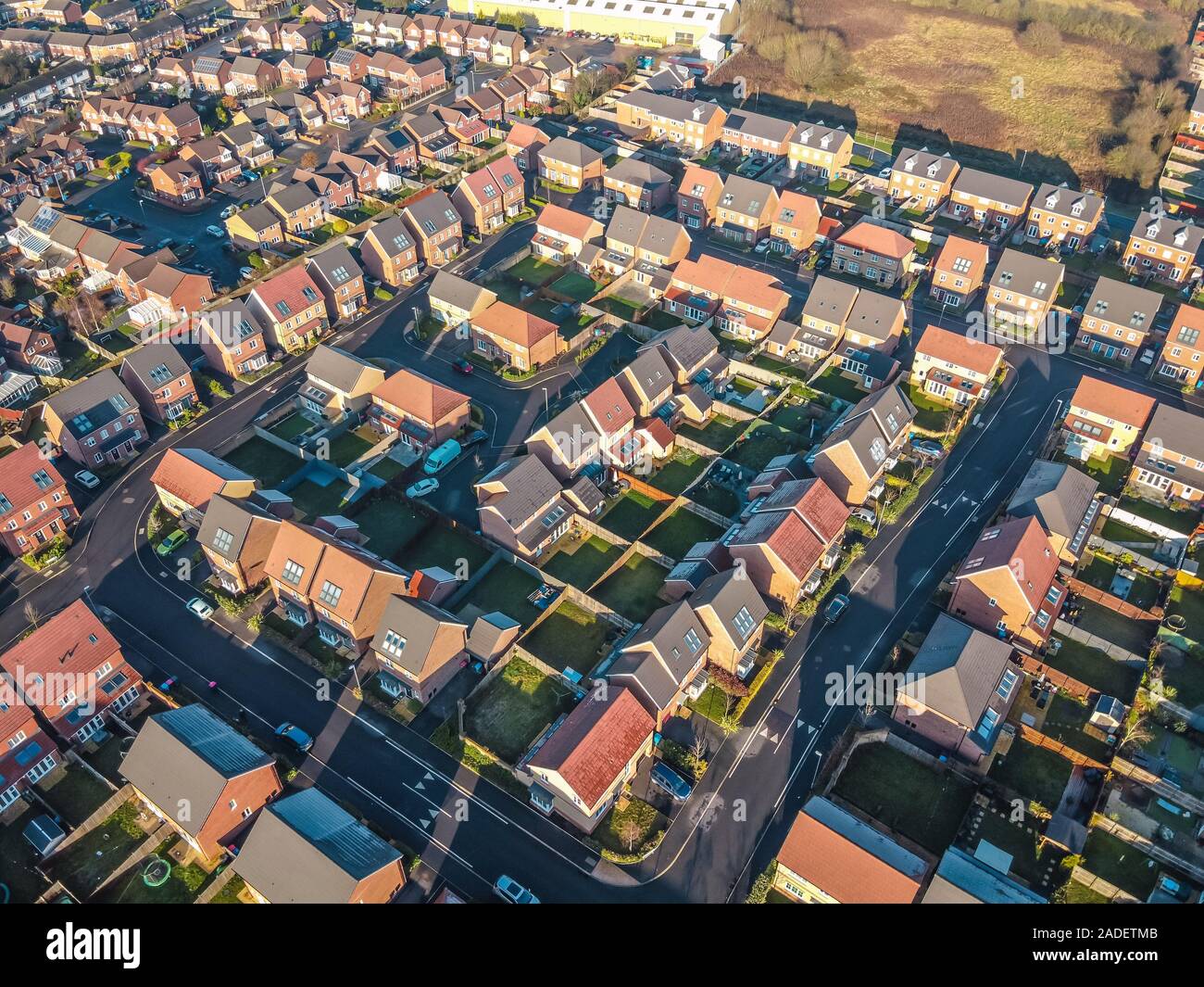 Aerial Houses Residential British England Drone Above View Summer Blue ...