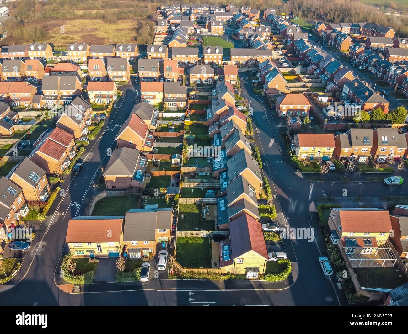 Aerial Houses Residential British England Drone Above View Summer Blue ...
