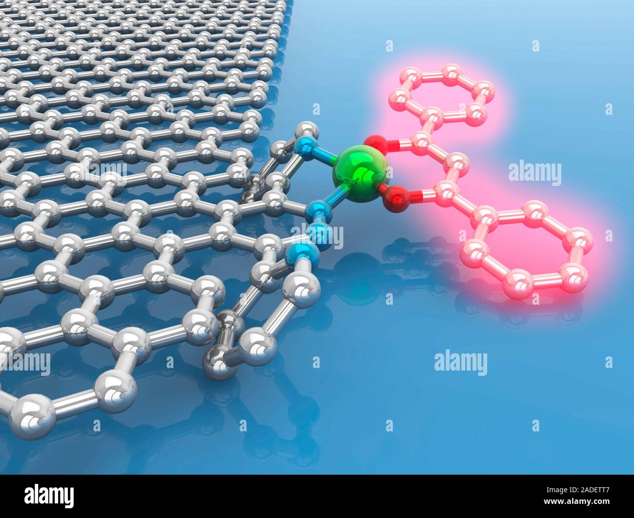 Luminescent graphene-based material, illustration. Carbon molecules ...