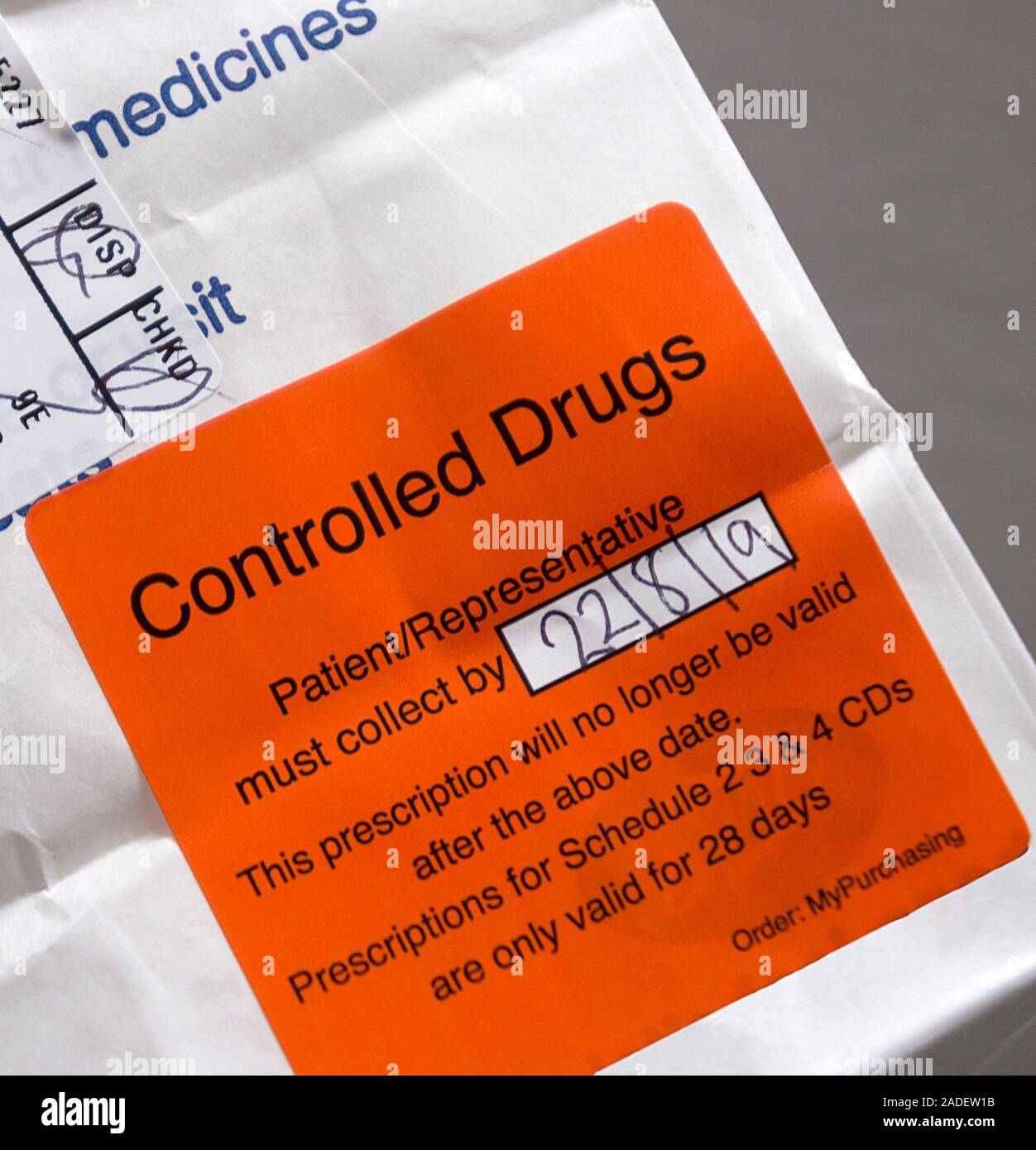 Label on a dispensing pharmacist's packet indicating it contains a ...