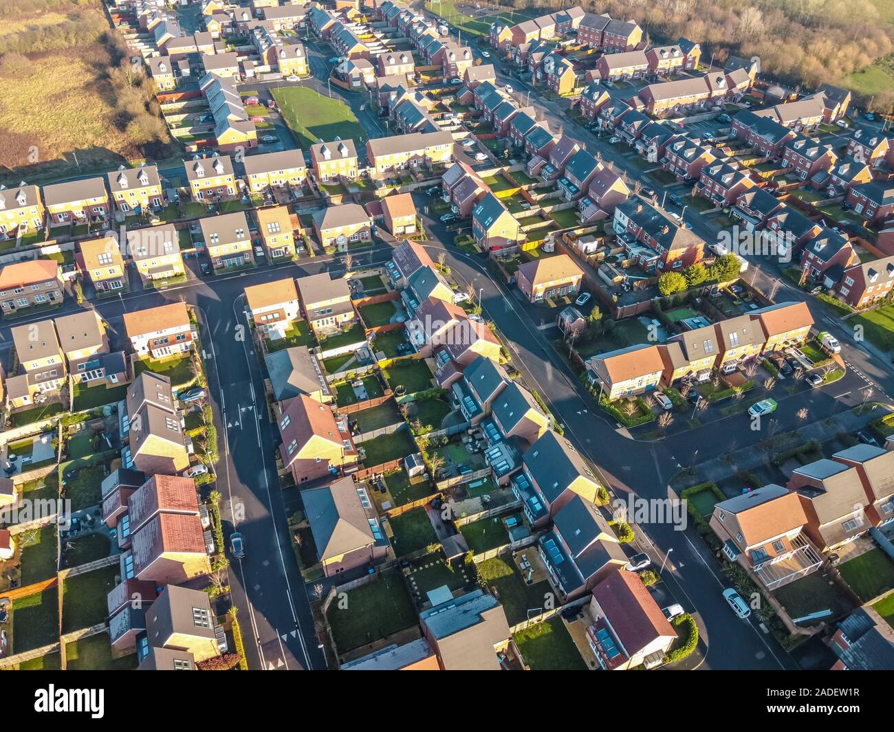 Aerial Houses Residential British England Drone Above View Summer Blue ...