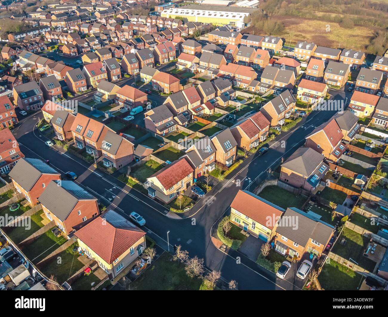 Aerial Houses Residential British England Drone Above View Summer Blue ...