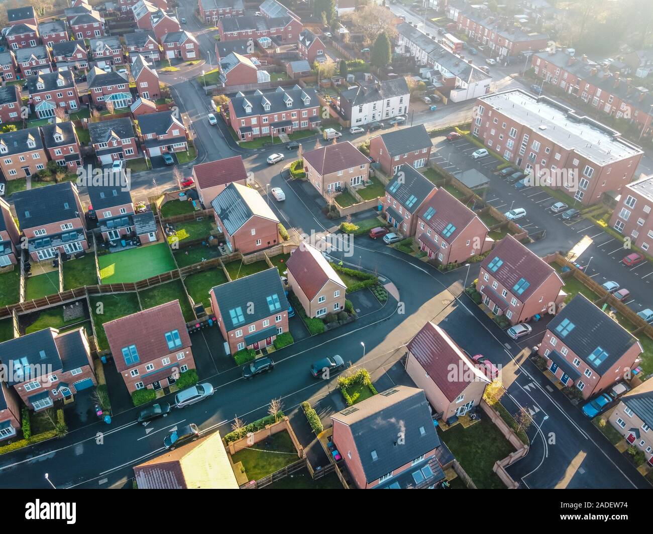 Aerial Houses Residential British England Drone Above View Summer Blue ...