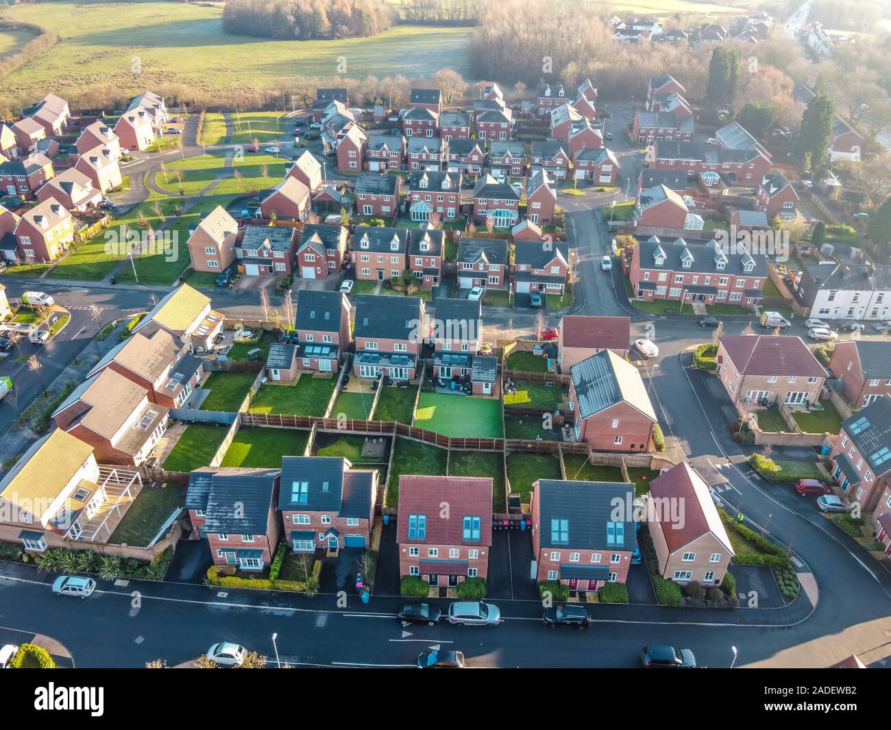 Aerial Houses Residential British England Drone Above View Summer Blue ...