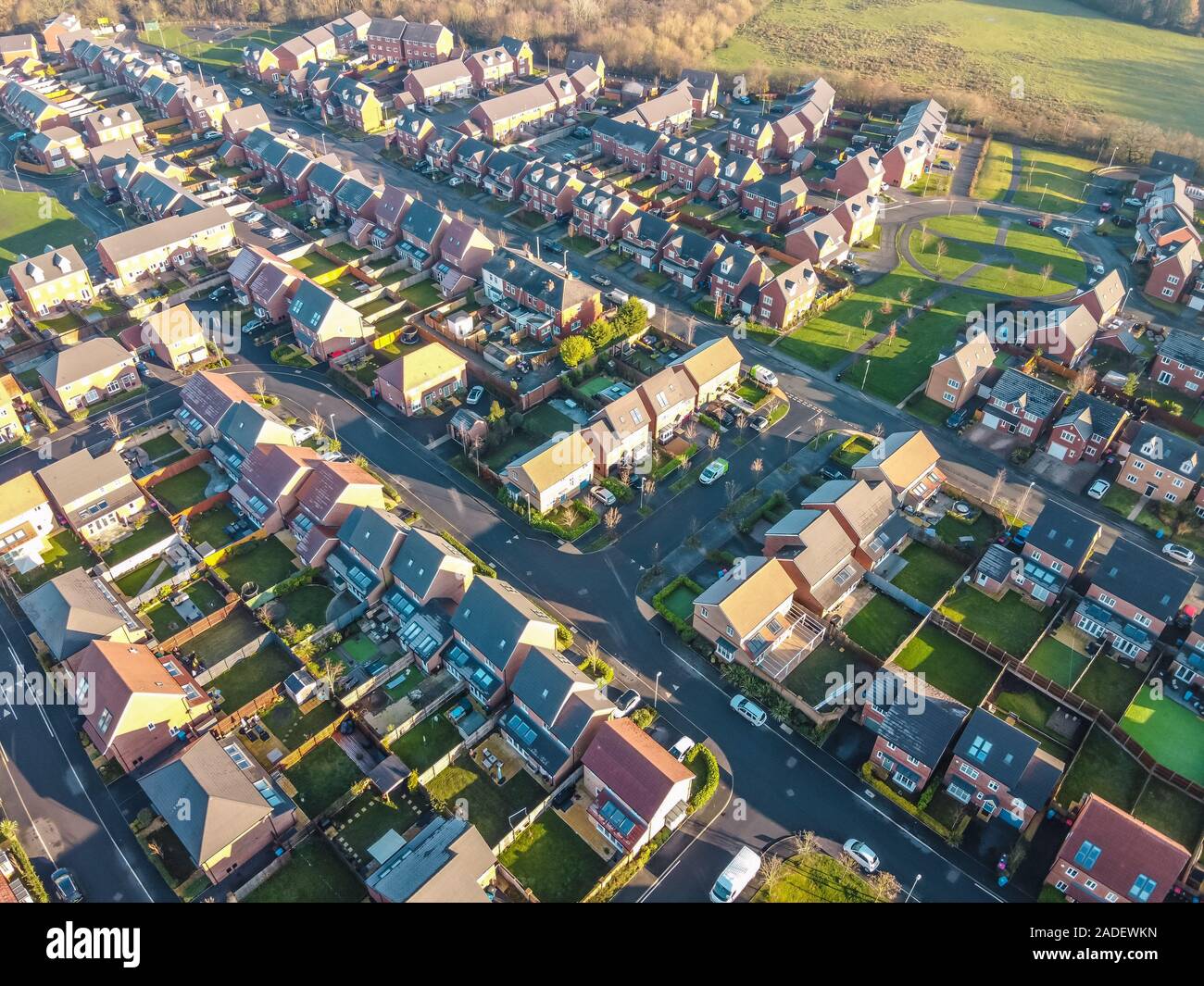 Aerial Houses Residential British England Drone Above View Summer Blue ...