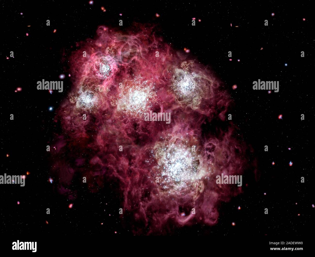 Young galaxy with star forming regions, illustration. This is an ...