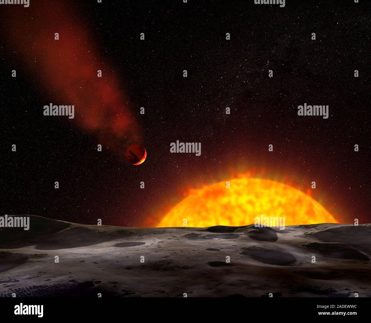 Illustration of the gas giant planet HD 209458b seen from the surface ...