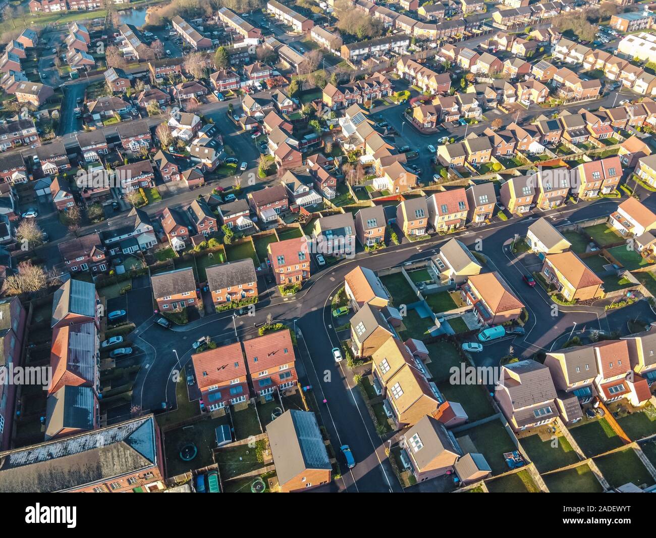 Aerial Houses Residential British England Drone Above View Summer Blue ...