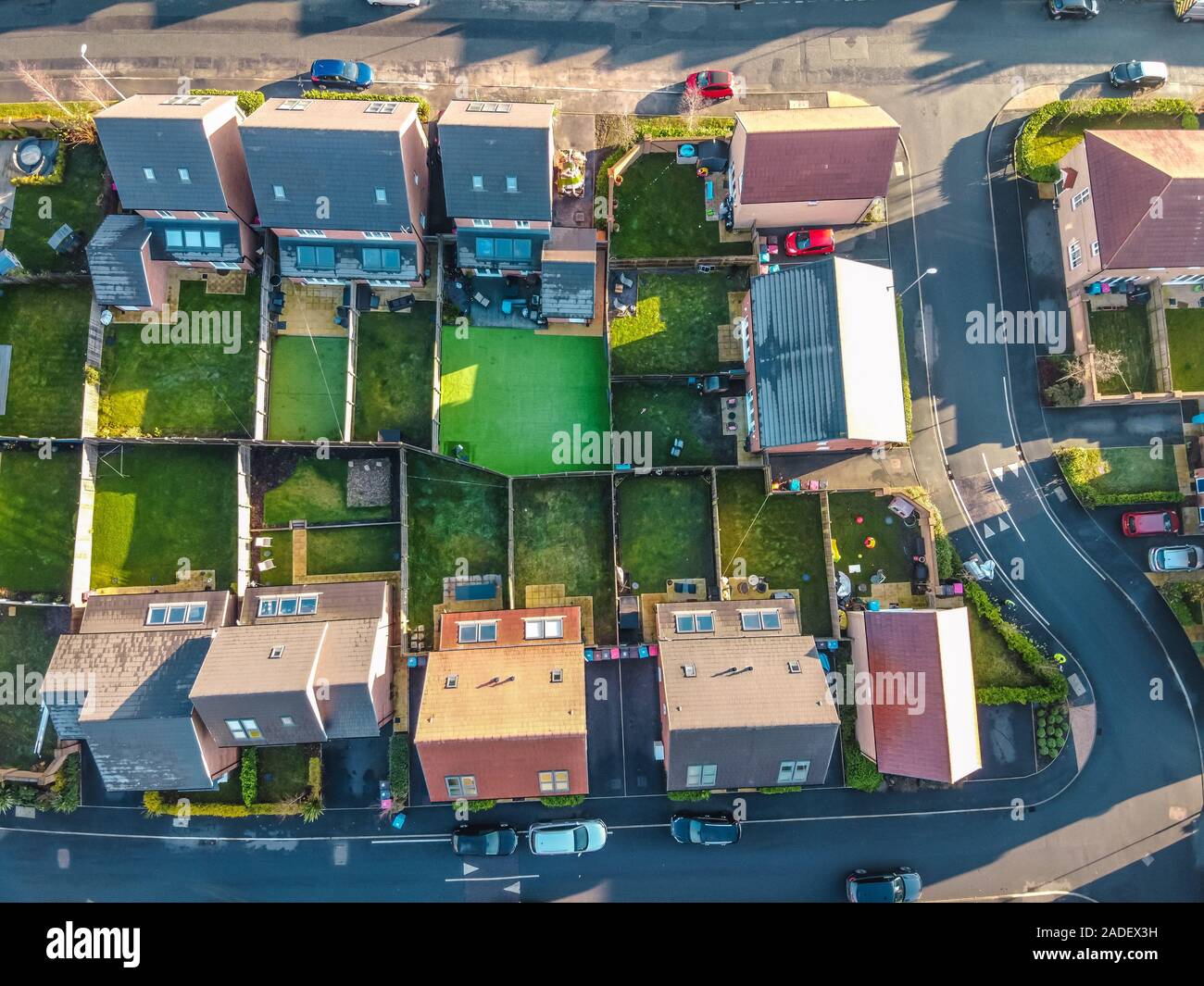 Aerial Houses Residential British England Drone Above View Summer Blue ...