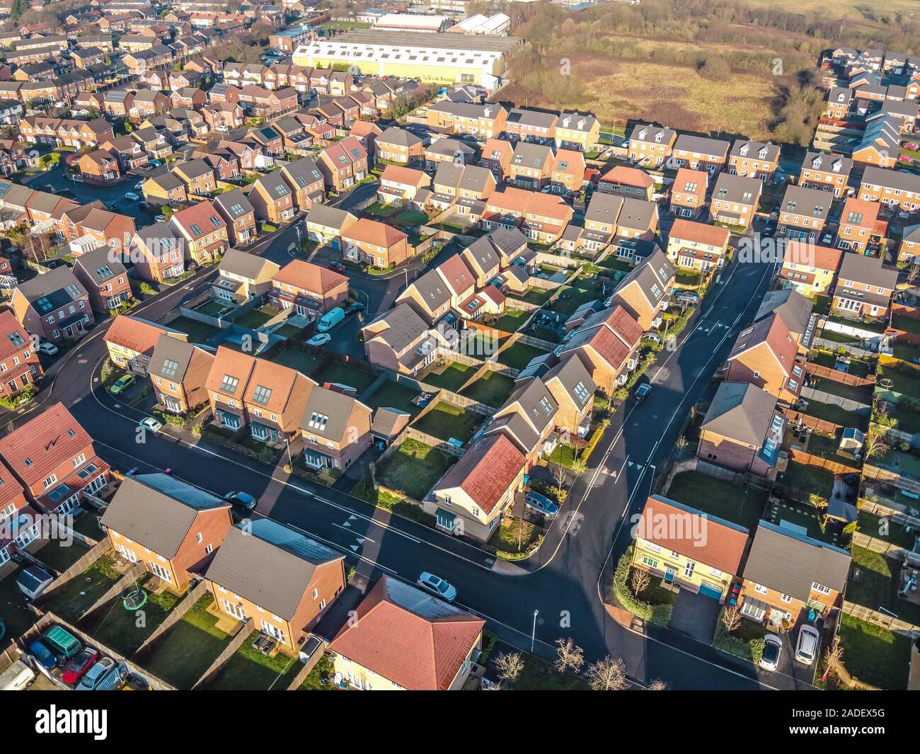 Aerial Houses Residential British England Drone Above View Summer Blue ...