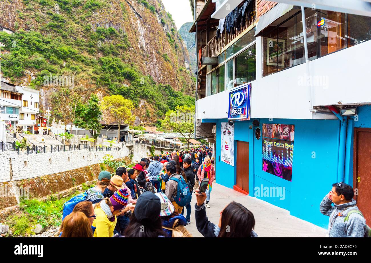 MACHU-PICCHU-PUEBLO, PERU - JUNE 7, 2019: People walk in the tourist ...