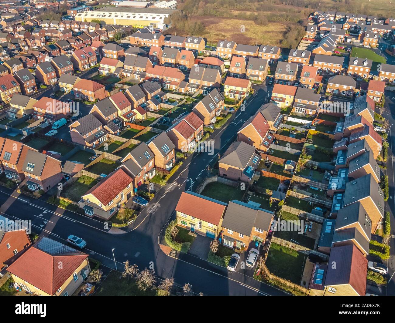 Aerial Houses Residential British England Drone Above View Summer Blue ...