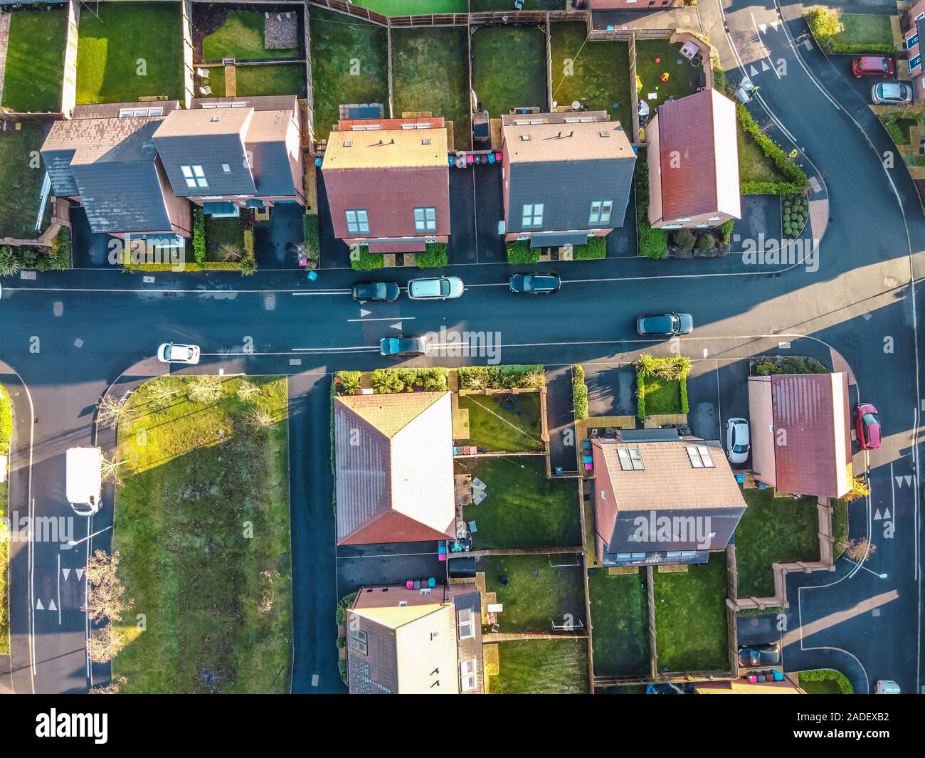 Aerial Houses Residential British England Drone Above View Summer Blue ...