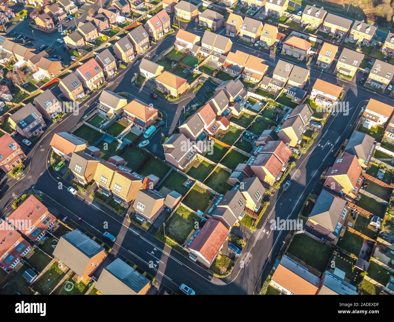Aerial Houses Residential British England Drone Above View Summer Blue ...