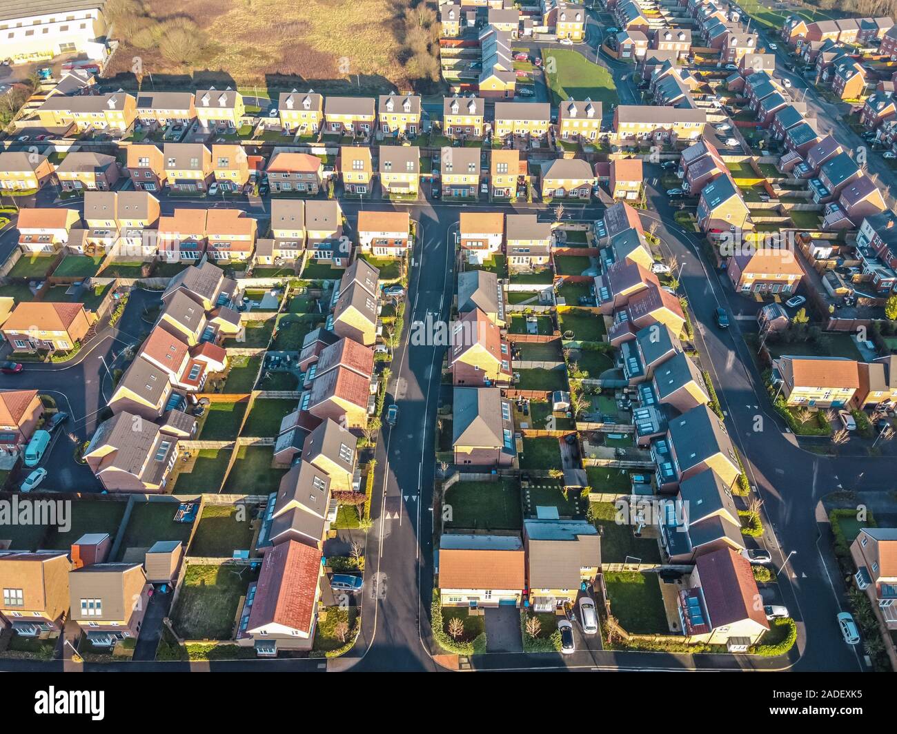 Aerial Houses Residential British England Drone Above View Summer Blue ...