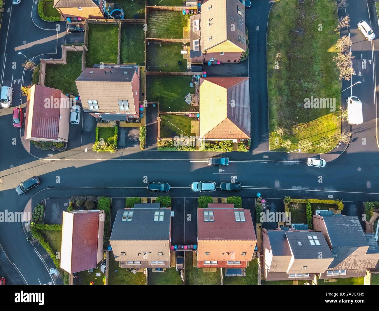 Aerial Houses Residential British England Drone Above View Summer Blue ...