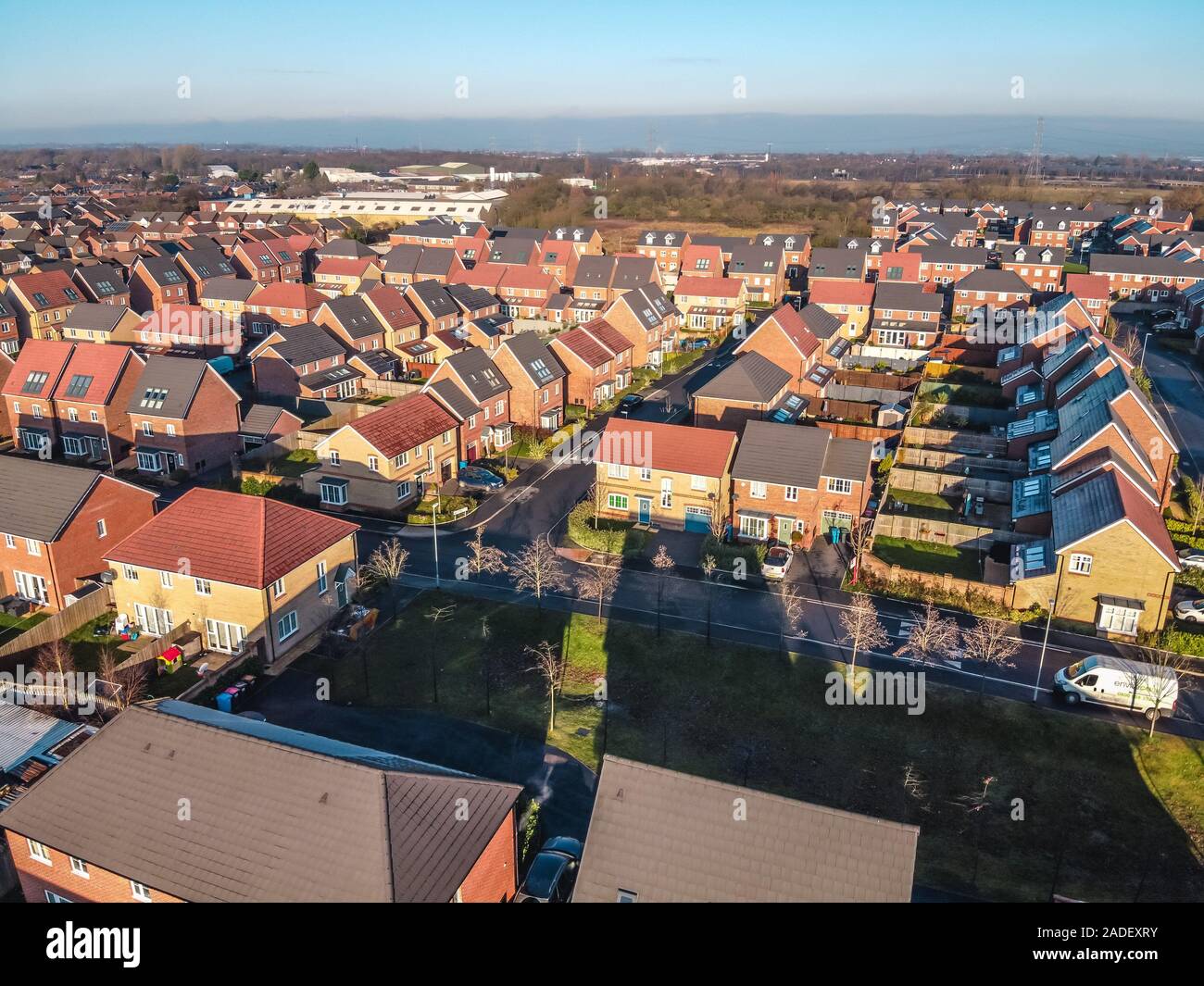 Aerial Houses Residential British England Drone Above View Summer Blue ...