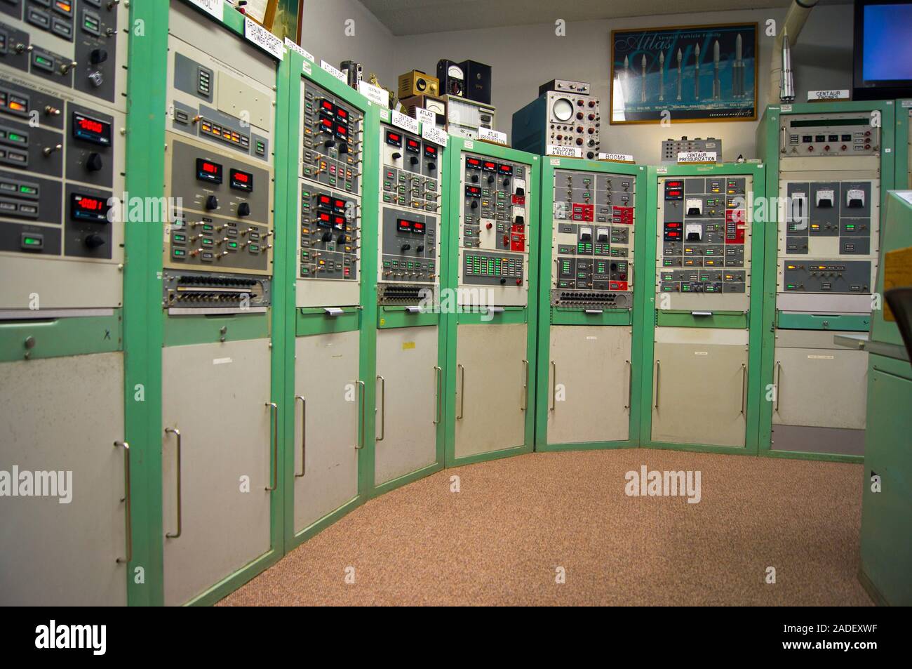 A historic control panel for the Atlas-Centaur rocket on display in the ...