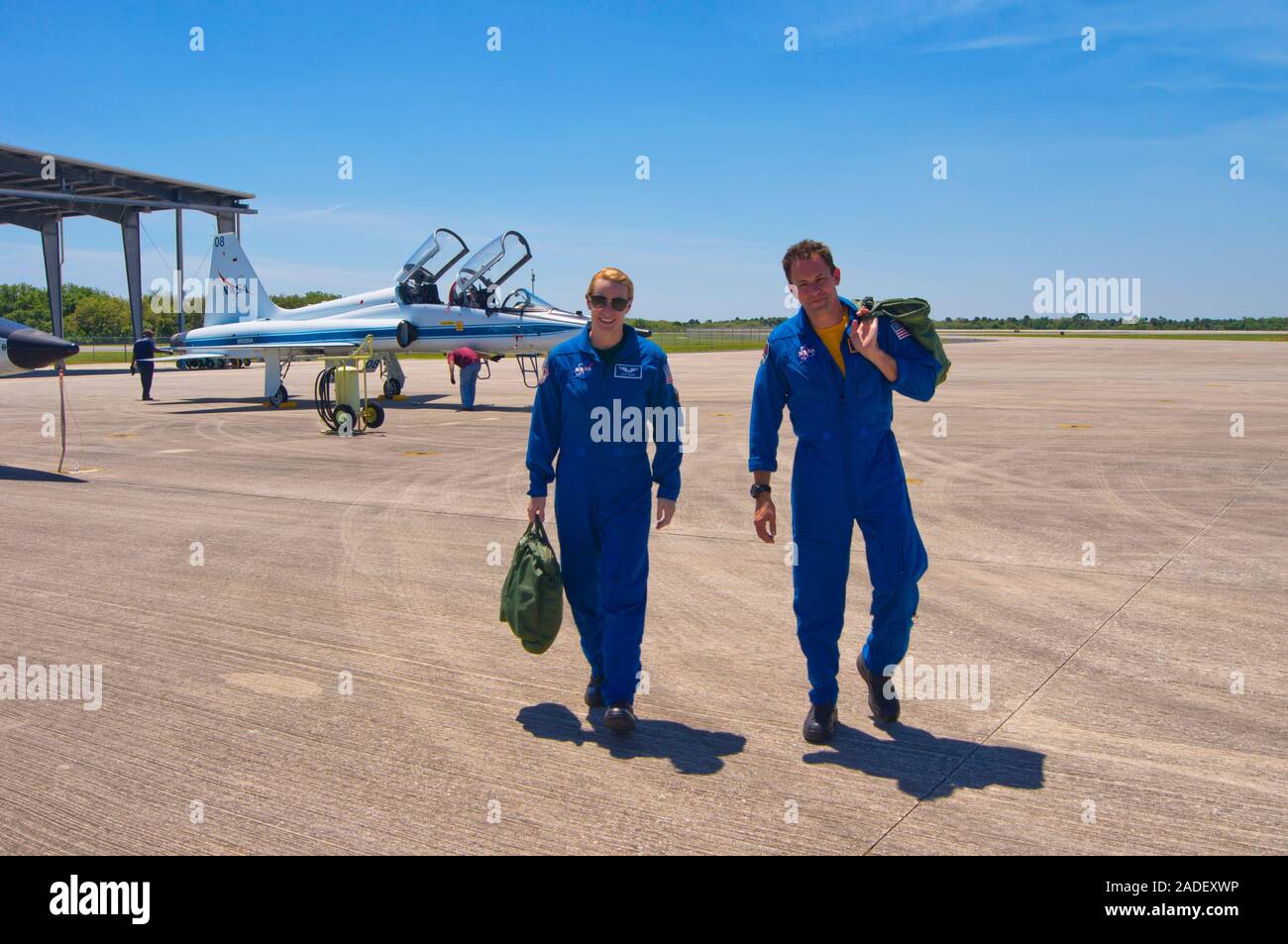 Two NASA astronauts – Kate Rubins and Josh Cassada - walk across the ...