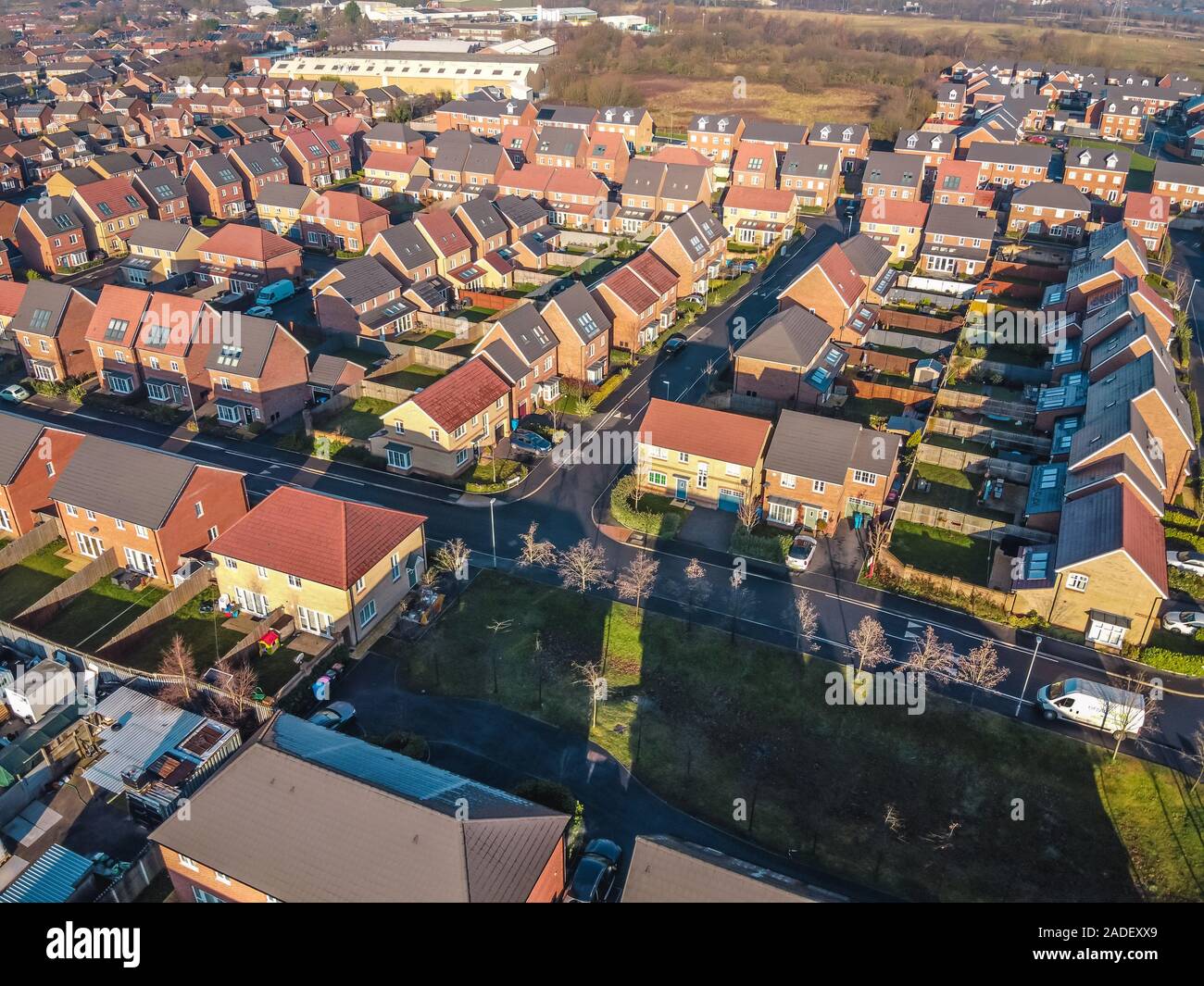 Aerial Houses Residential British England Drone Above View Summer Blue ...