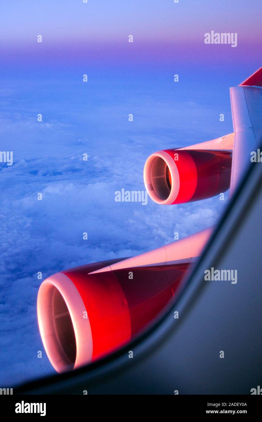 Two Boeing 747 aircraft engines painted in Virgin Atlantic livery ...