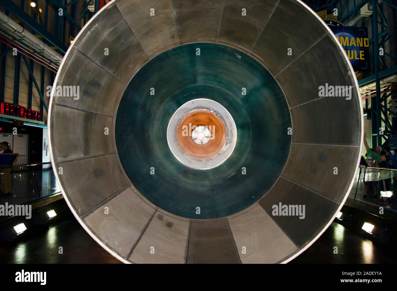 A view into the SPS (service propulsion system) rocket engine expansion nozzle of an Apollo ...