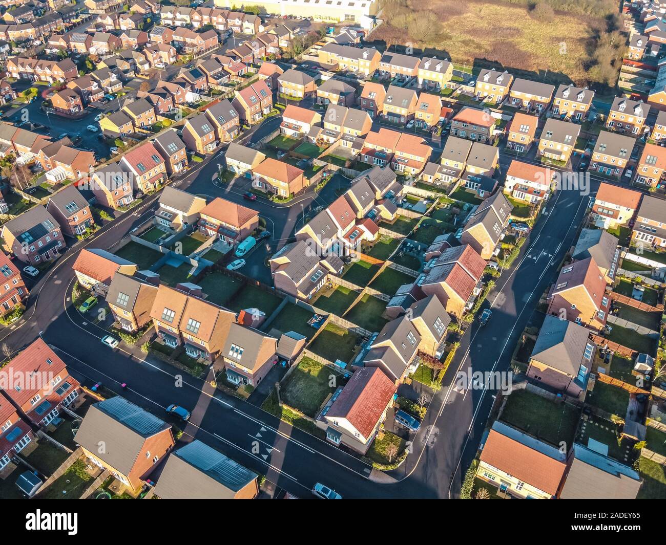 Aerial Houses Residential British England Drone Above View Summer Blue ...