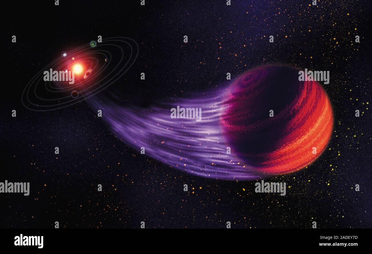 Planet being ejected from a planetary system, illustration. Rogue ...