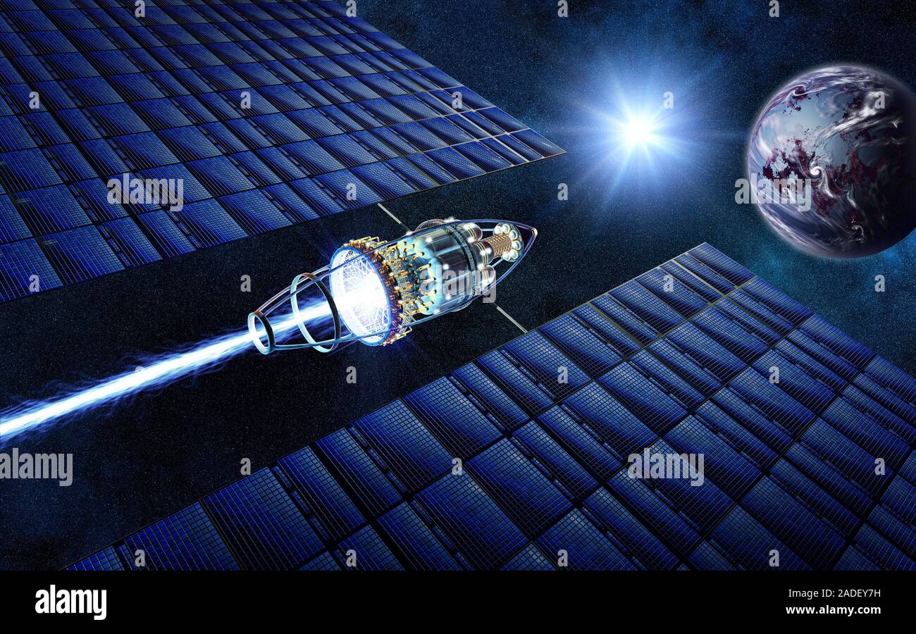 Antimatter spacecraft, illustration. Antimatter propulsion is a ...