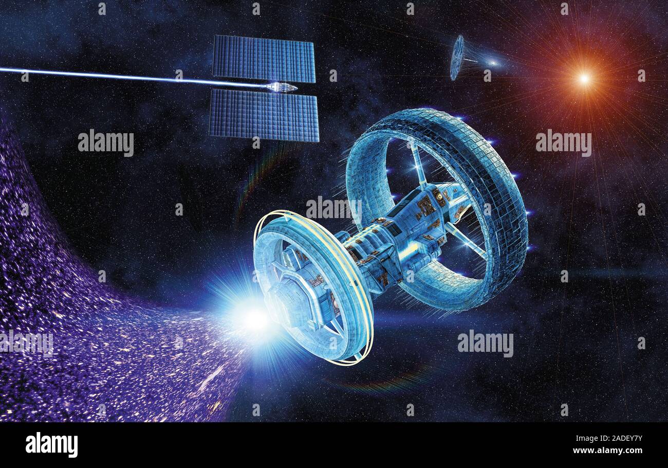 Antimatter, warp drive and solar sail spacecraft, illustration ...