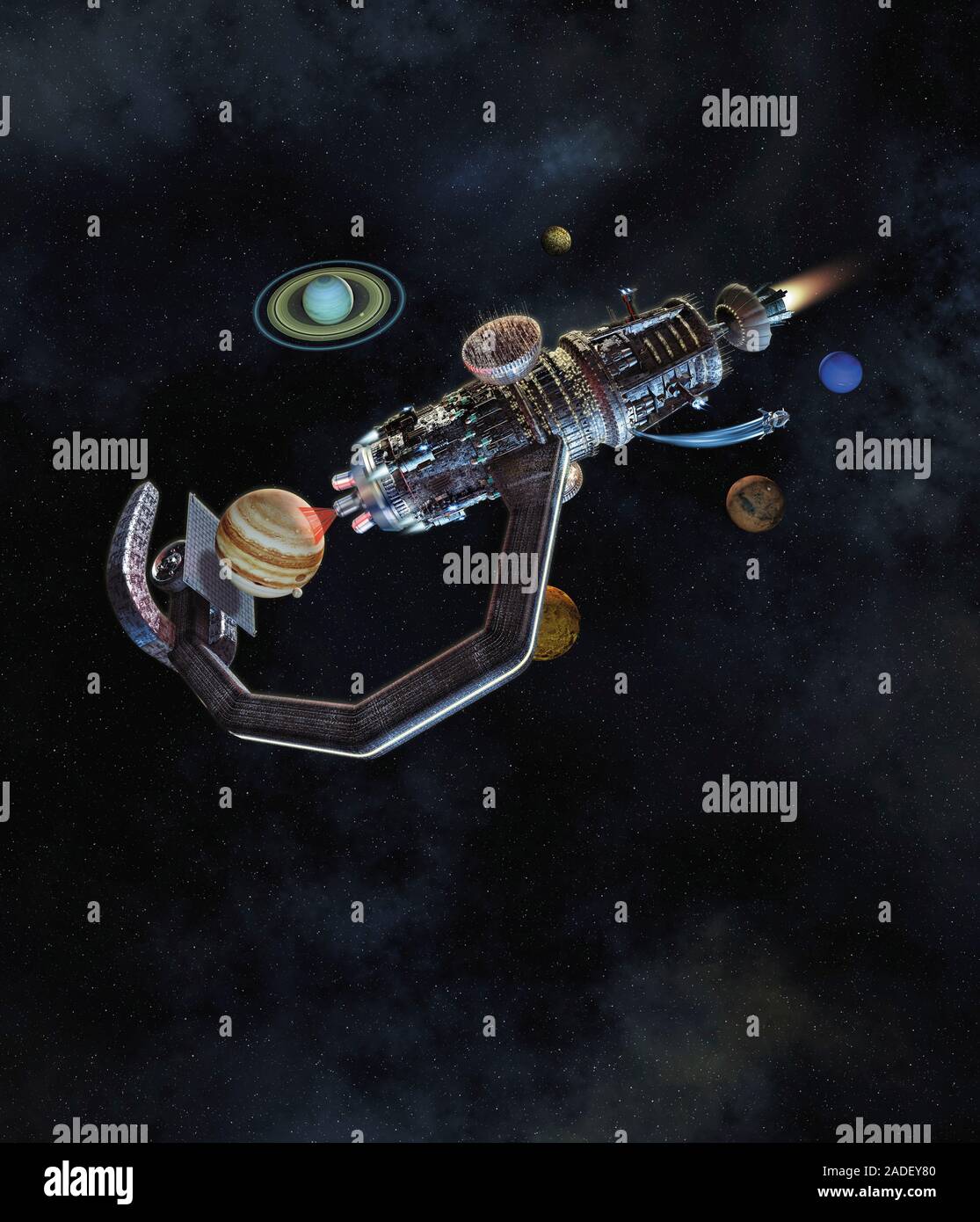 Search for life in the solar system. Conceptual image of a spacecraft ...