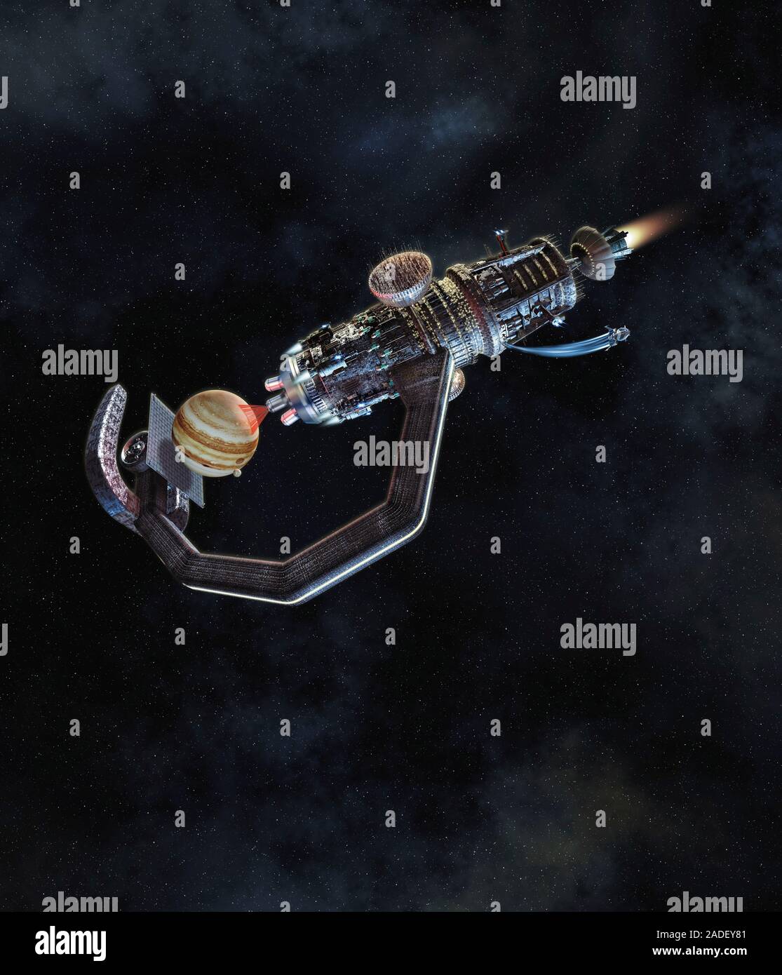 Search for life in the solar system. Conceptual image of a spacecraft ...