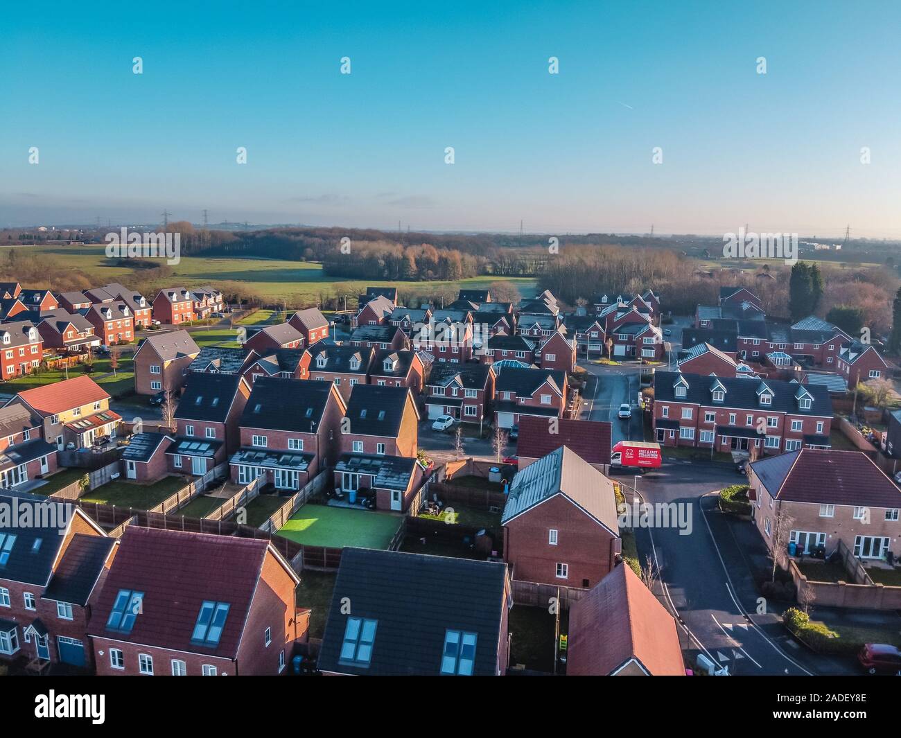 Aerial Houses Residential British England Drone Above View Summer Blue ...