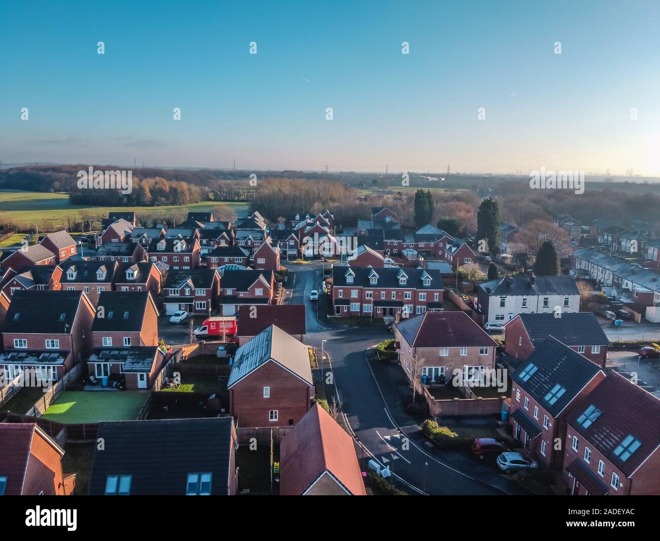 Aerial Houses Residential British England Drone Above View Summer Blue ...