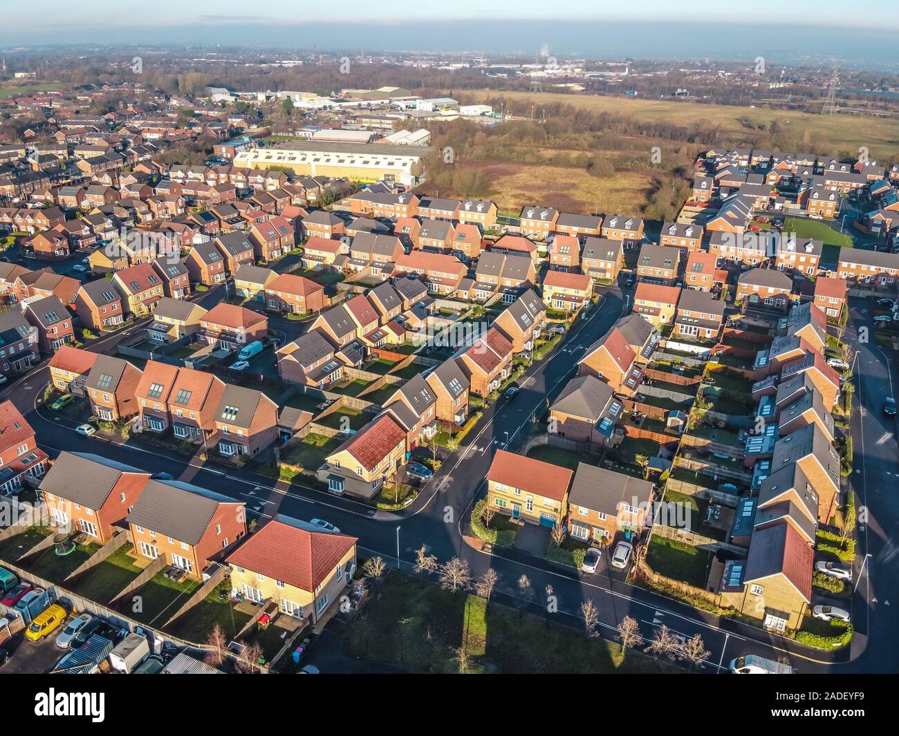 Aerial Houses Residential British England Drone Above View Summer Blue ...