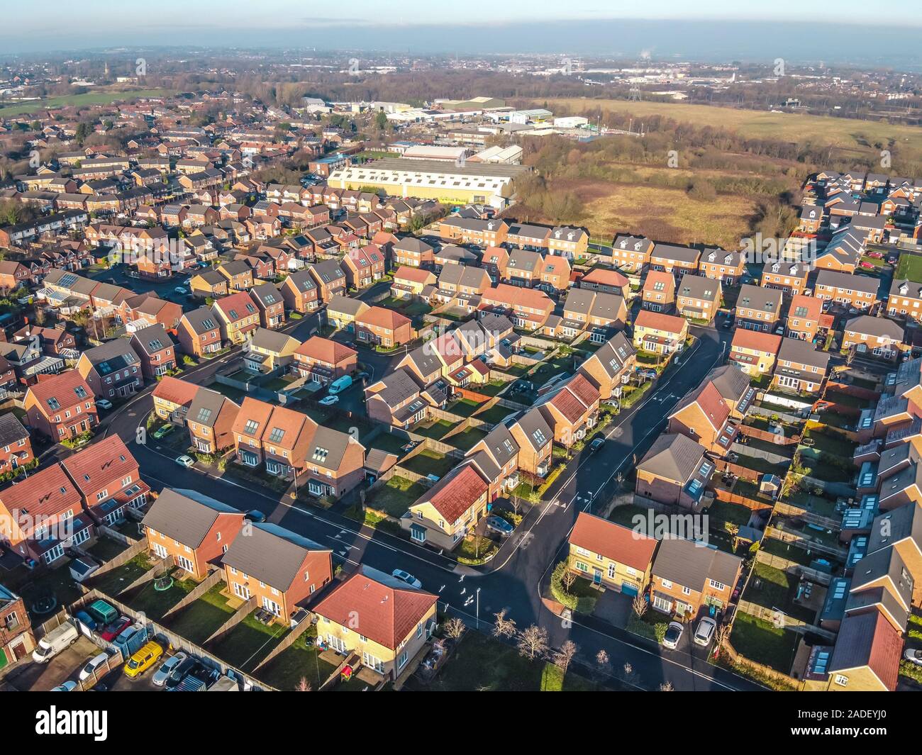 Aerial Houses Residential British England Drone Above View Summer Blue ...