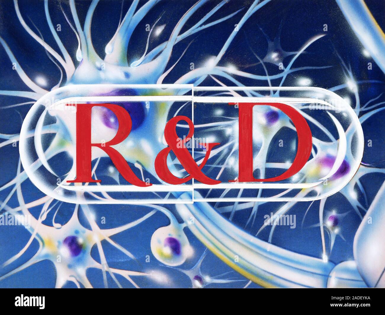 Neurology pharmaceutical research. Illustration of a drugs capsule and ...